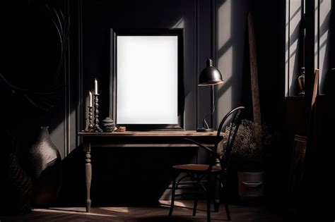 Premium PSD Dark Gothic Vertical Frame Mockup On The Table With Candles