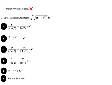 Solved Compute The Indefinite Integral ∫ 8x 7x 2dx A
