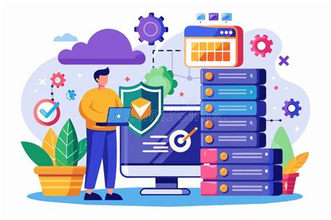 This Illustration Showcases A Person Managing Secure Sql Web Hosting While Surrounded By