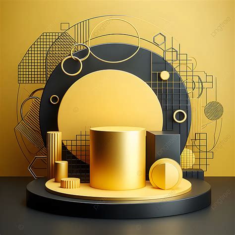 기하학적 원형 배경을 갖춘 3d 현실적인 노란색과 검정색 연단 배경 쇼케이스를 위한 최소 벽 장면 모형 제품 무대 연단 배경 기하학적 배경 3d 프로디움 배경 일러스트