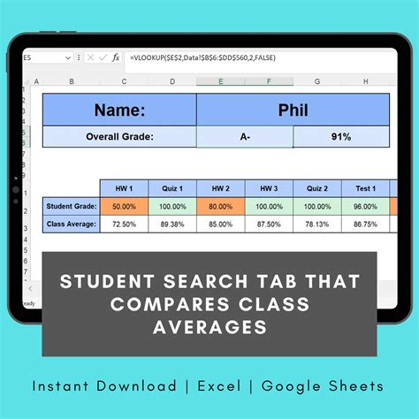 Student Gradebook Template For Excel Teacher Gradebook Spreadsheet Class Average Calculator