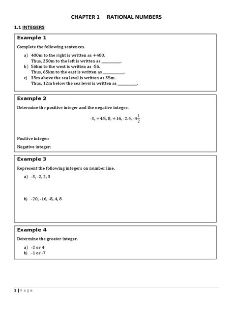Kssm Maths Form 1 Chapter 1 Pdf Integer Numbers