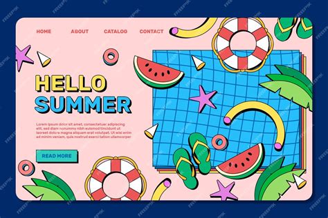플랫 여름 방문 페이지 템플릿 무료 벡터