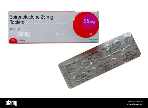 Packet Of Spironolactone Tablets Pack Of 28 Tablets 25 Mg With Blister Pack Isolated On White