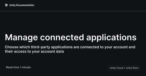 Manage connected applications • Unity Cloud • Unity Docs
