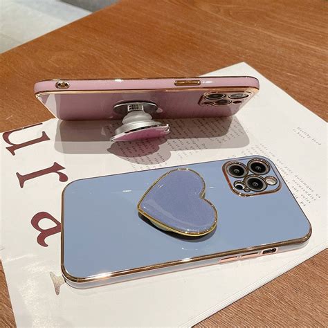 For Iphone 15 Electroplating Love Heart Holder Tpu Phone Case Blue
