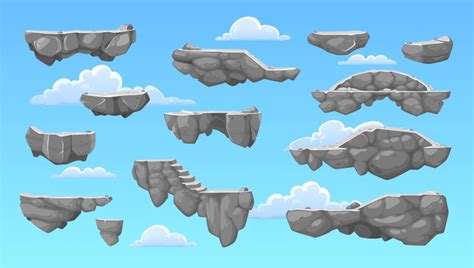 Game Flying Ground Cartoon Platforms With Green Vector Image