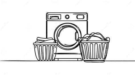 Washing Machine With Laundry Basket In Continuous Line Drawing Style