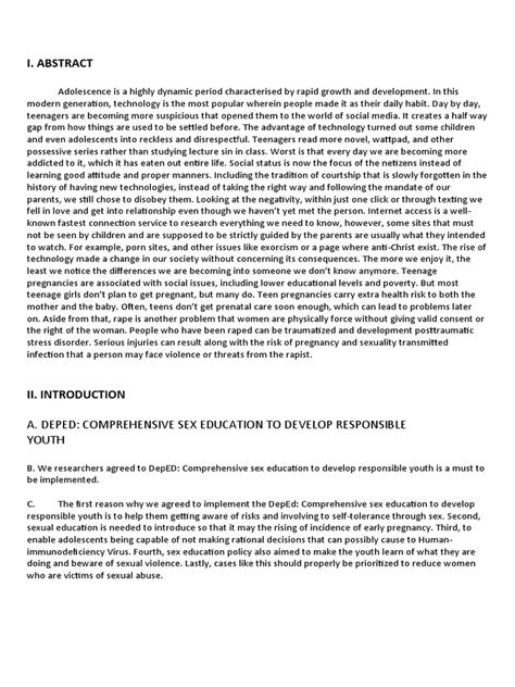 I Abstract A Deped Comprehensive Sex Education To Develop