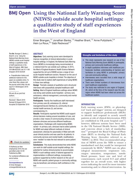Pdf Using The National Early Warning Score News Outside Acute Hospital Settings A