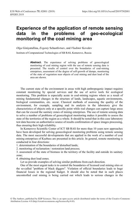 Pdf Experience Of The Application Of Remote Sensing Data In The