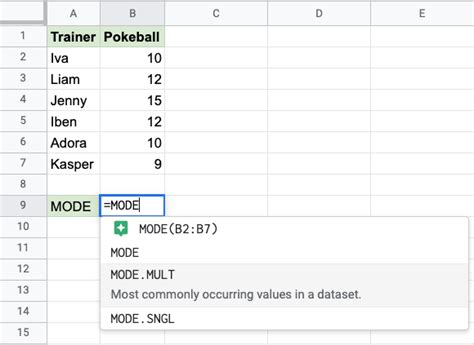 Google Sheets MODE Function