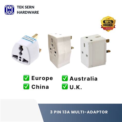 3 Pin 13a Multi Adaptor For Eu Cn Aus Uk Plug Top 3 Pin Universal