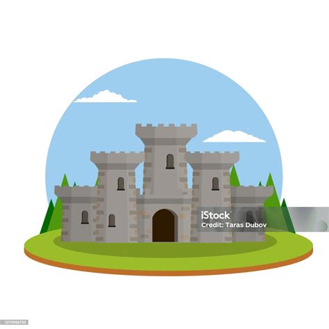 타워와 벽이있는 성 방위 공사 중세 유럽 건축 기사와 왕의 고향 보호 및 보안 앱 및 게임을 위한 플랫 아이콘 벡터에 대한 스톡 벡터 아트 및 기타 이미지 Istock