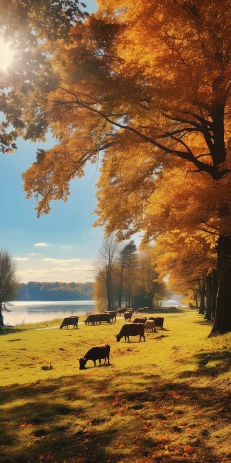 Gouden Tinten Een Romantische Afbeelding Van Herfstbomen In De