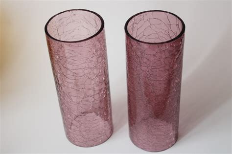 Mod Vintage Amethyst Glass Hurricane Shade Set Rustic Crackle Glass