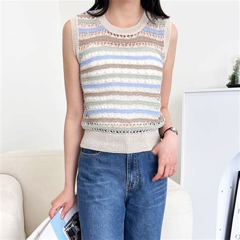 2l Cbb 1058 여자여름컬러링그물나시조끼 온채널