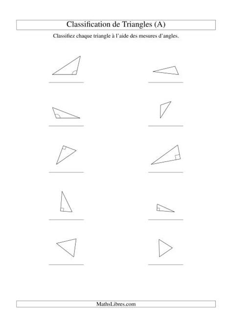 Classification De Triangles à Laide De Leurs Angles A Fiche D