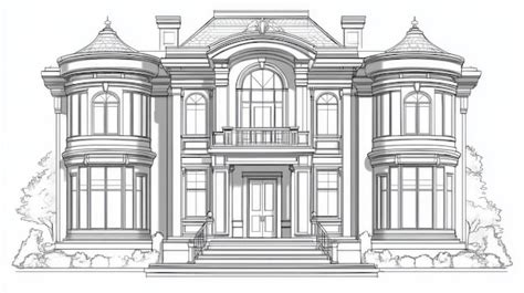 Architectural Detail And Design Elements Of A University Main Hall Illustrated In Line Art