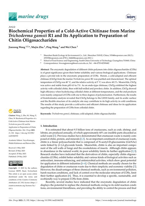 Pdf Biochemical Properties Of A Cold Active Chitinase From Marine