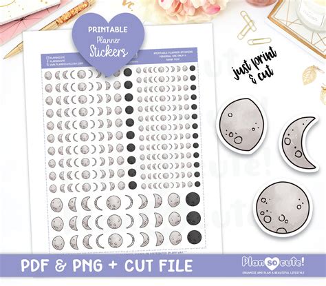 Moon Phase Moon Tracker Printable Planner Stickers Bullet Journal