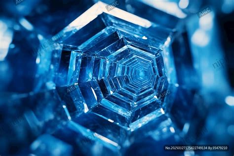 Ai创作图蓝色 水晶 微观 璀璨 光泽 晶体 结构 剔透 光影 几何 形状 宝石 质感 梦幻 精致 昵图网