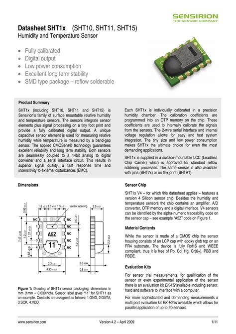 Sht15 Humidity And Temperature Sensor Datasheet