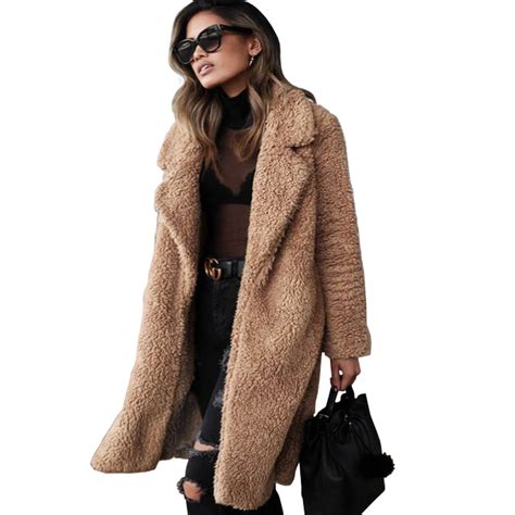 Plush Jacket Long Women Teddy Coat Cardigan Polar Fleece Coat With