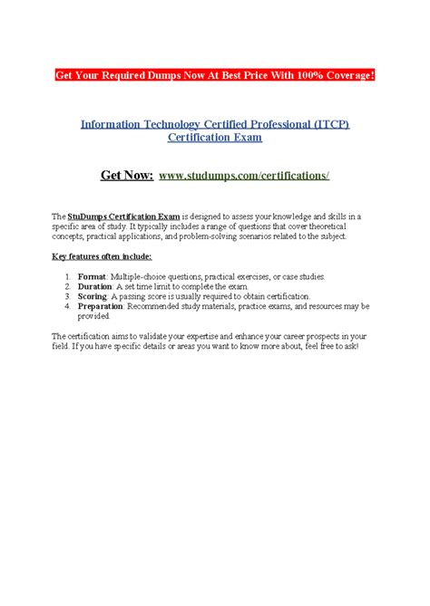 Information Technology Certified Professional Itcp Certification Exam