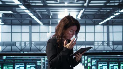 Server Room Admin Receiving Threat Detection Alert On Device Stock Video Video Of Checkup