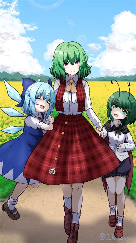 Cirno Kazami Yuuka And Wriggle Nightbug Touhou Drawn By J K Tanashi