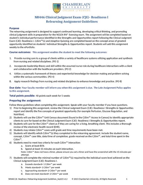 Nr Clinical Judgment Exam Readiness I Relearning Assignment Guidelines Sept Nr