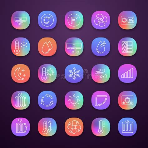 Air Conditioning App Icons Set Stock Vector Illustration Of