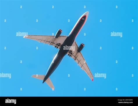Passenger Civil Airplane Jet Flying At Flight Level High In The Sky