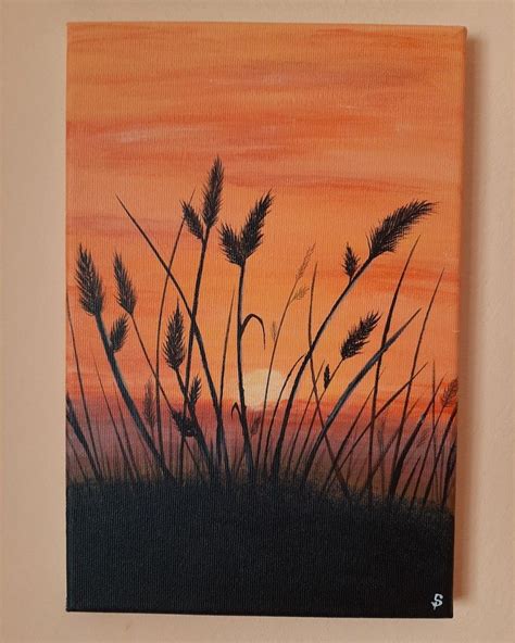 Acrylic Painting Of Grass At Sunset