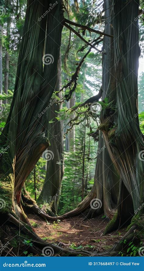 An Ancient Cedar Tree Gnarled Juniper Tree With Vibrant Green Foliage