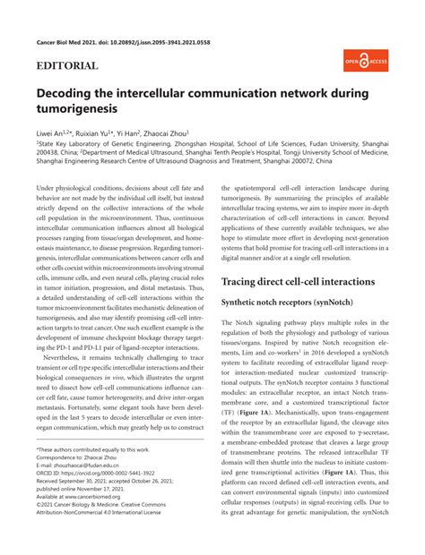 Pdf Decoding The Intercellular Communication Network During Tumorigenesis