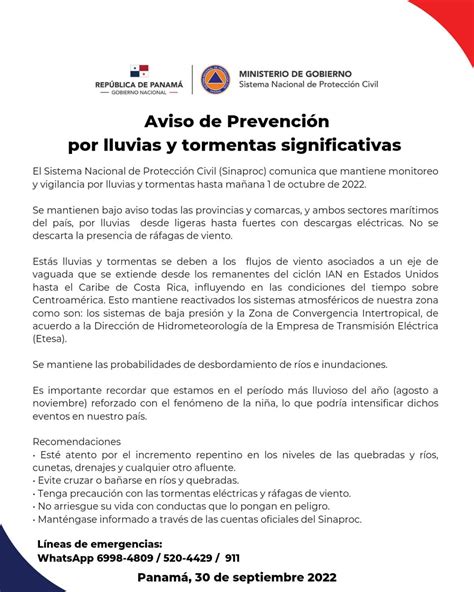 Telemetro Reporta On Twitter El Sinaprocpanama Emitió Un Aviso De