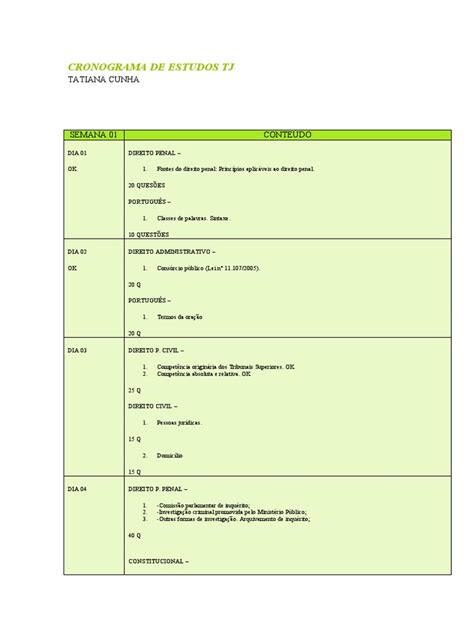 Cronograma De Estudos Tj Pdf Direito Penal Estatuto De Limitações