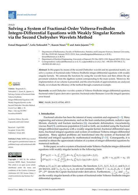 Pdf Solving A System Of Fractional Order Volterra Fredholm Integro Differential Equations With
