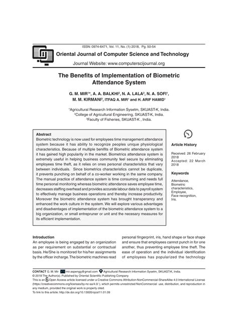 pdf the benefits of implementation of biometric attendance system