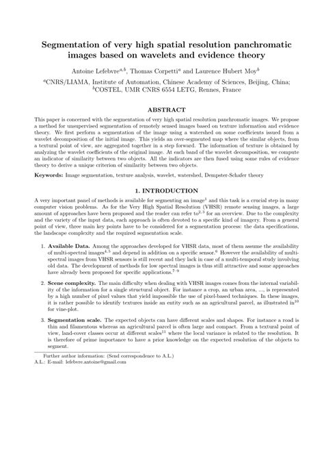 Pdf Segmentation Of Very High Spatial Resolution Panchromatic Images