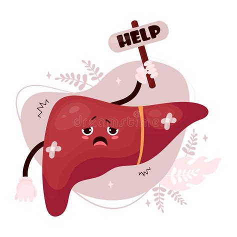 Unhappy Sad Cartoon Liver Cute Character Human Organ Is Sick