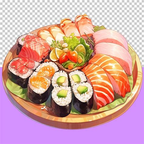 Premium Psd A Platter Of Sushi With Various Types Isolated Object