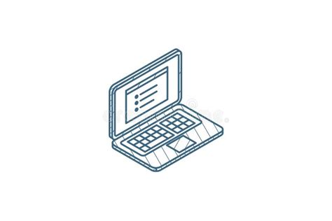 Laptop Computer Notebook Isometric Icon 3d Line Art Technical Drawing