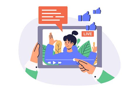 웹 사이트 디자인을위한 평면 만화 사람들과 비디오 스트리밍 웹 개념 좋아하는 스트리머 라이브 방송을 시청하는 팔로워 블로거