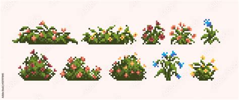 Backyard Bushes Pixel Art Icon Set Tropical Shrub Logo Collection 8