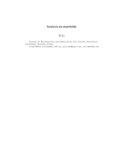 Pdf Analysis On Manifolds · 1 5 Linear Functional Analysis 36 1 6