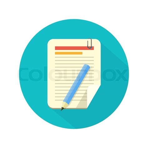 Notebook And Pencil Icon With Long Shadow Flat Style Colourbox