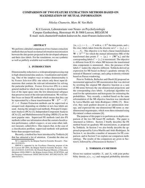 Pdf Comparison Of Two Feature Extraction Methods Based On Maximization Of Mutual Information